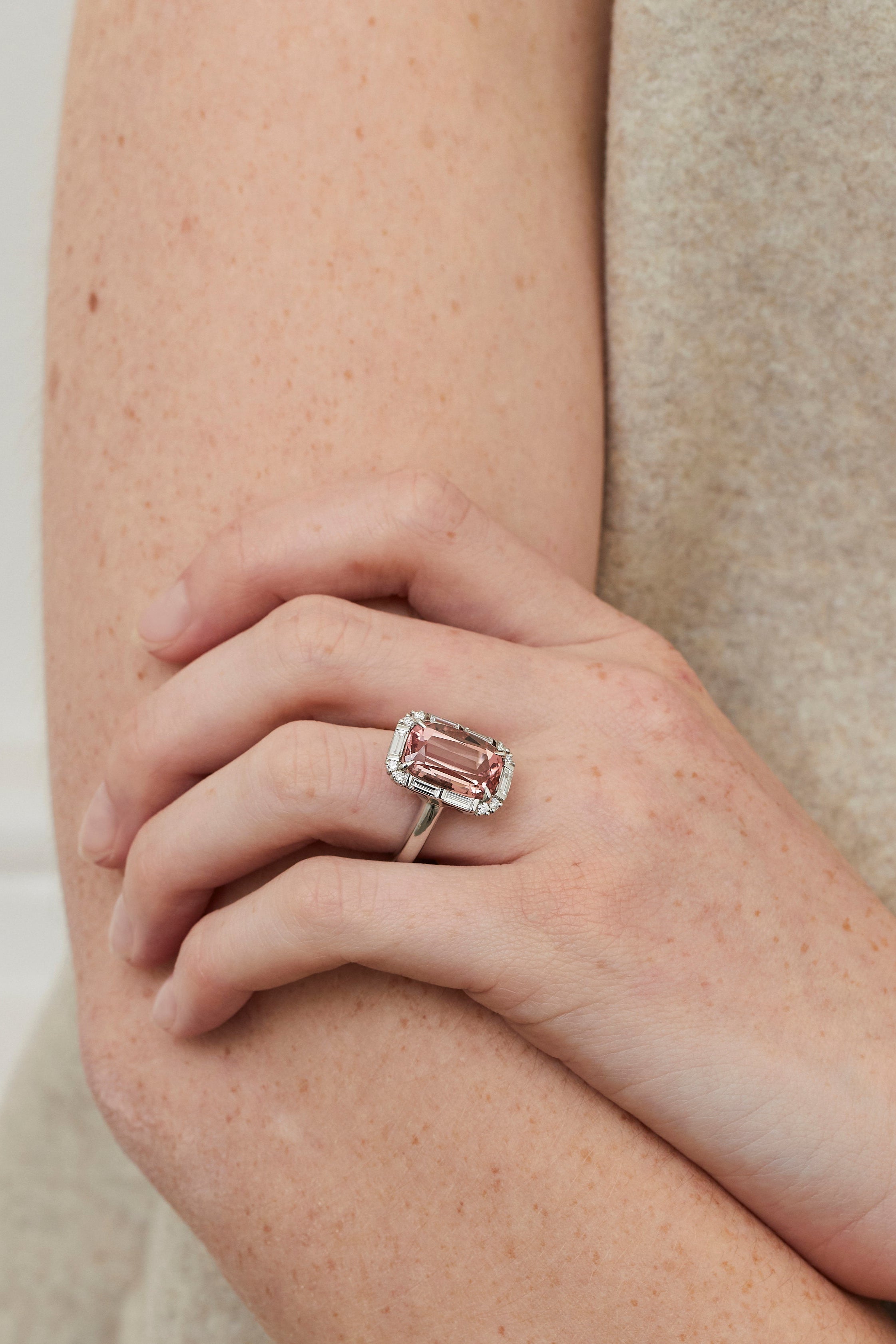 Morganite and Diamond Deco Inspired Ring – Keshett Jewellery